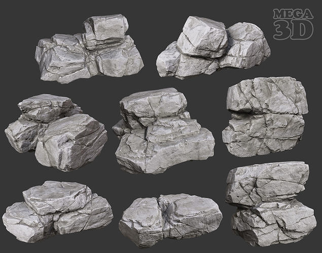 3D model Gray Horizontal Rock Modular 221123 - Ultra HD 16K Texture VR ...