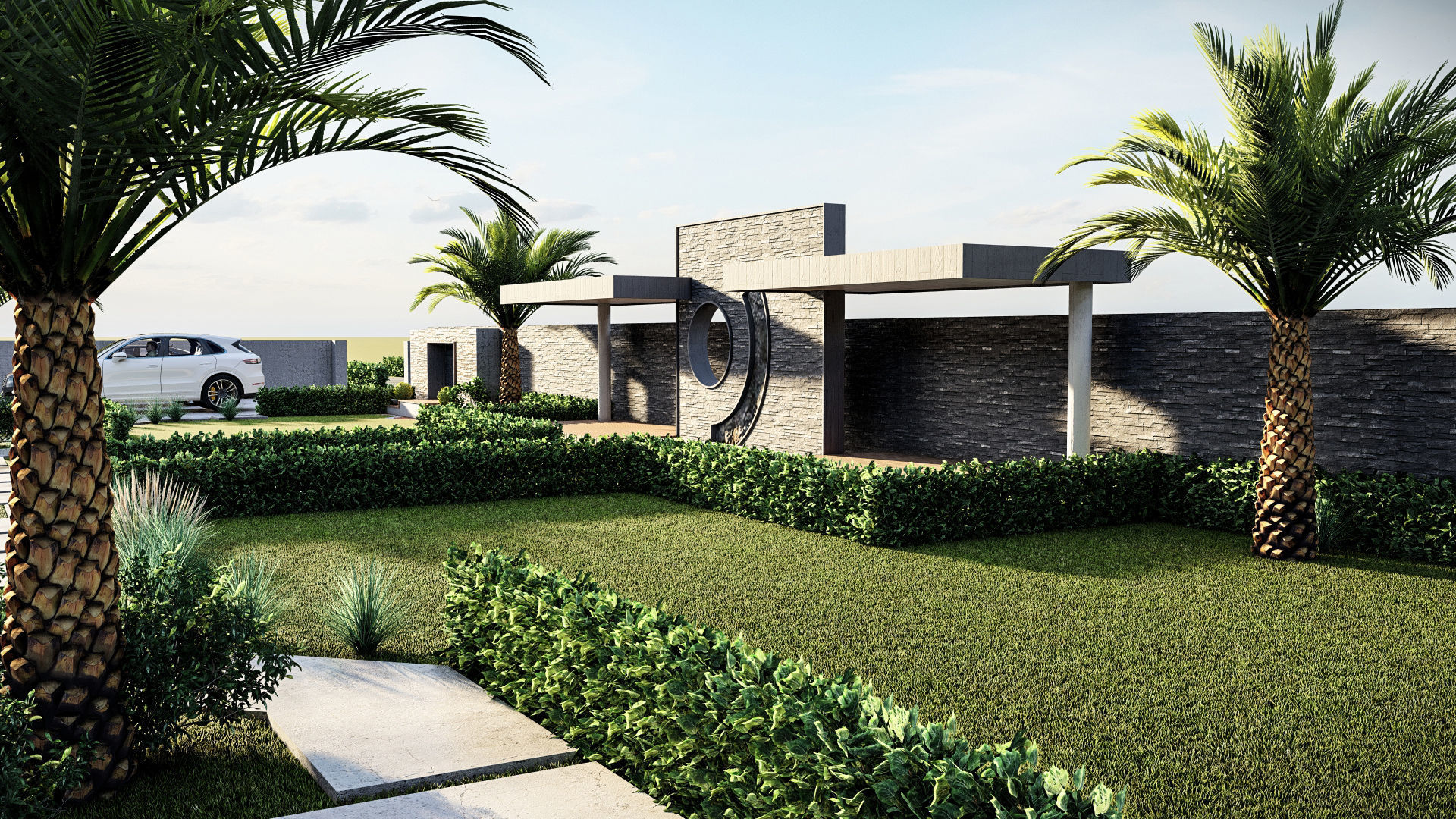 Rendered 3d model of a landscape design residential front yard 3D model ...