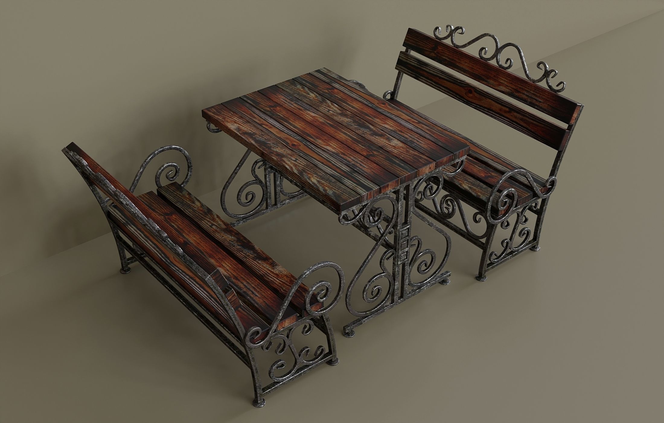 Table with benches in wrought iron 3D model | CGTrader
