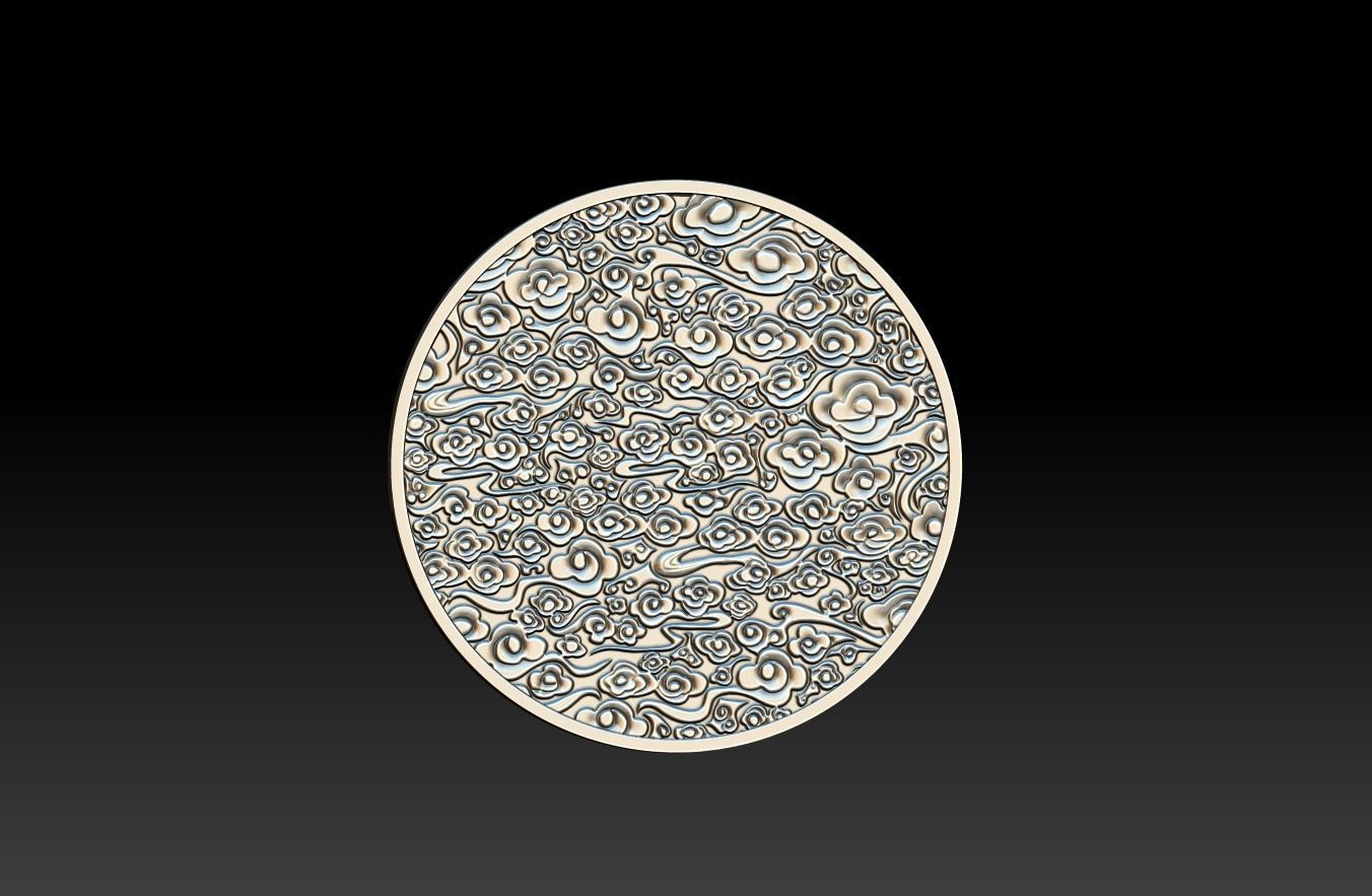 Circular relief auspicious cloud pattern STL circular cloud 3D model 3D ...