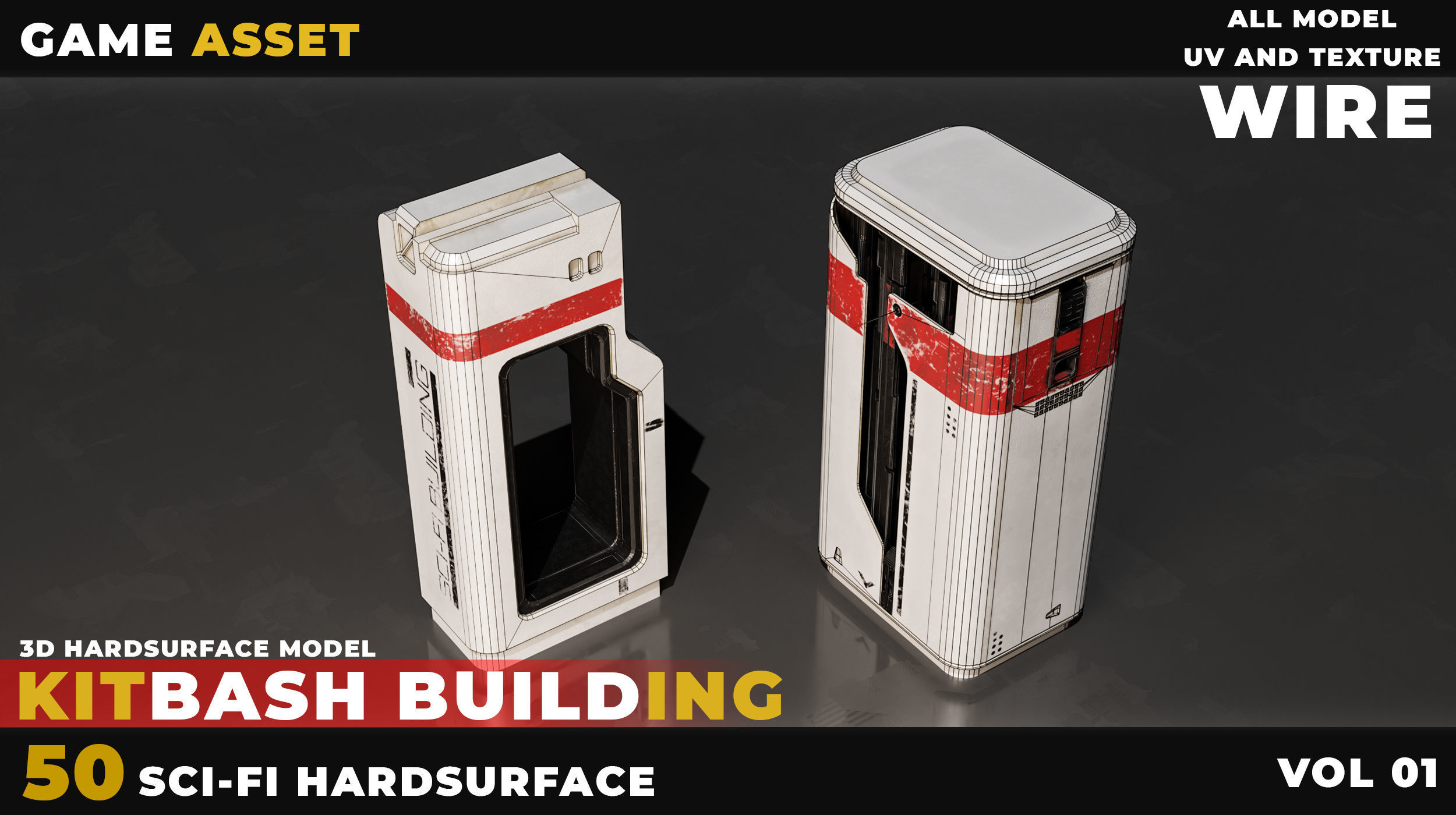 3D model 50 Kitbash Sci-Fi Building Hardsurface Vol 01 VR / AR / low ...