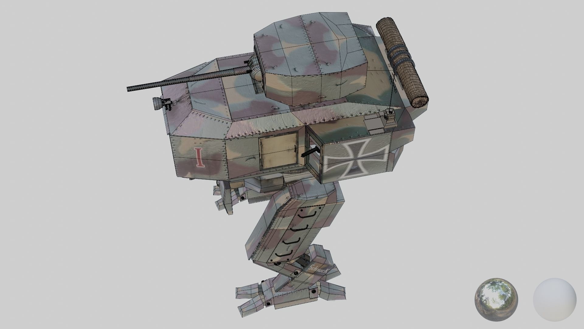 3D model Panzer Mech Walker with RIG and LOWPOLY Forest Camo VR / AR ...