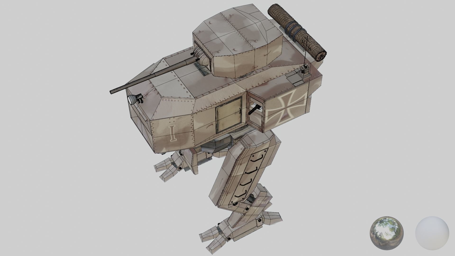 3D model Panzer Mech Walker with RIG and LOWPOLY Desert Camo VR / AR / low-poly | CGTrader