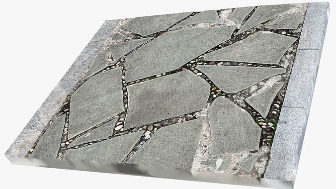 Walkway composed of flat floor tiles and stones 3d scan 3D model | CGTrader