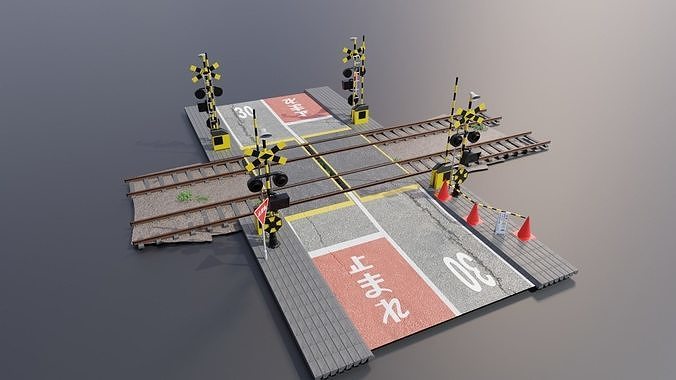 Japanese train crossing 3D model animated | CGTrader