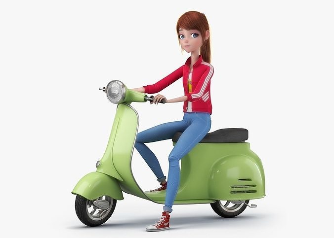 Cartoon Moto Girl Rigged 3D model rigged | CGTrader