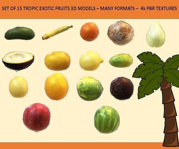 15 Tropical Exotic Fruits - 3D Models with PBR Textures 3D model | CGTrader