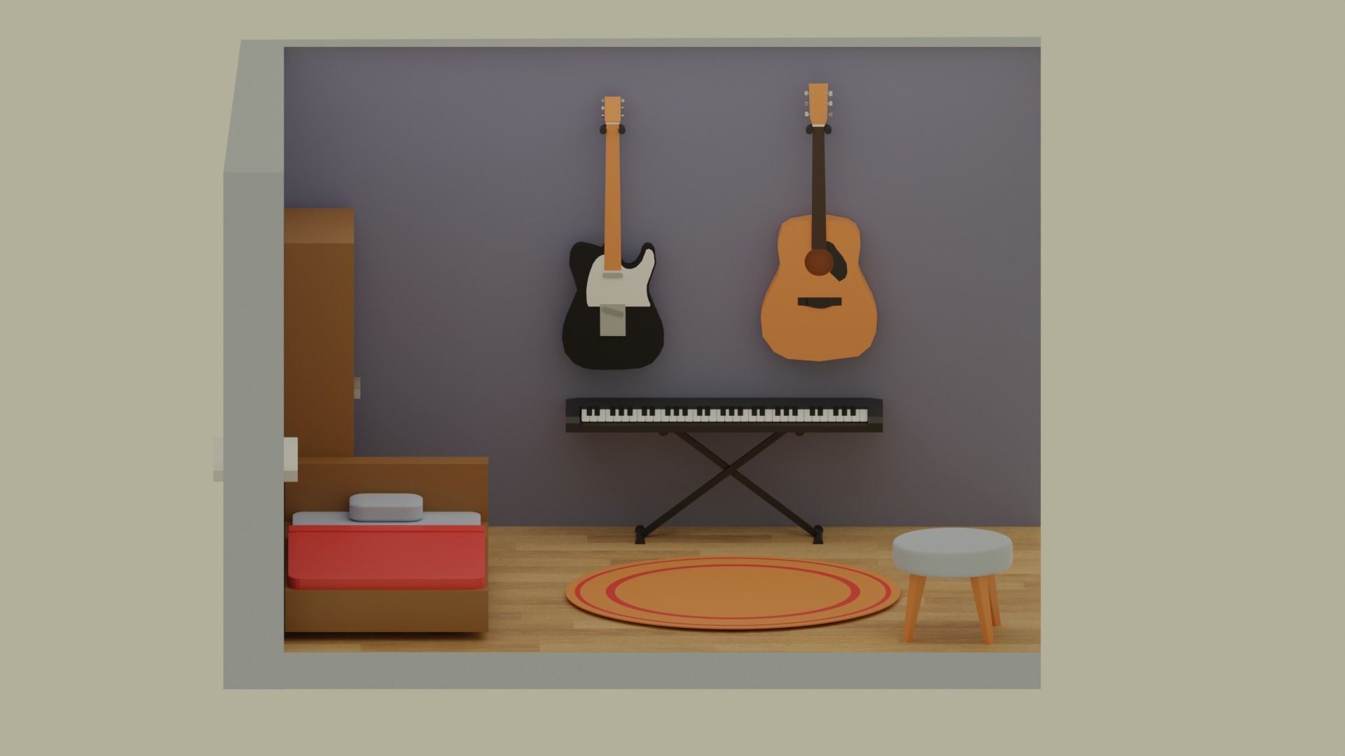 Musician Bedroom free VR / AR / low-poly 3D model | CGTrader