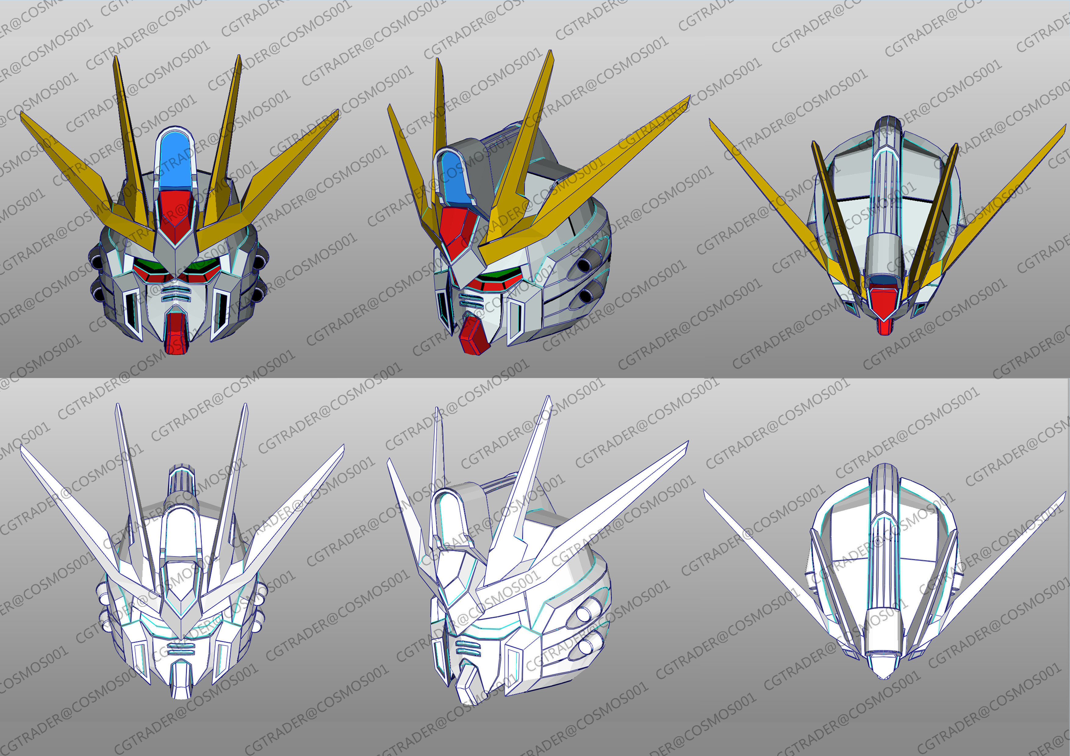 3D model build strike gundam helmet paper papekura VR / AR / low-poly ...
