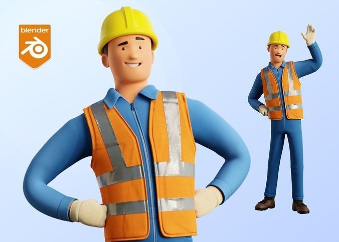 3D model Male Cartoon Worker Builder Character Illustration VR / AR ...