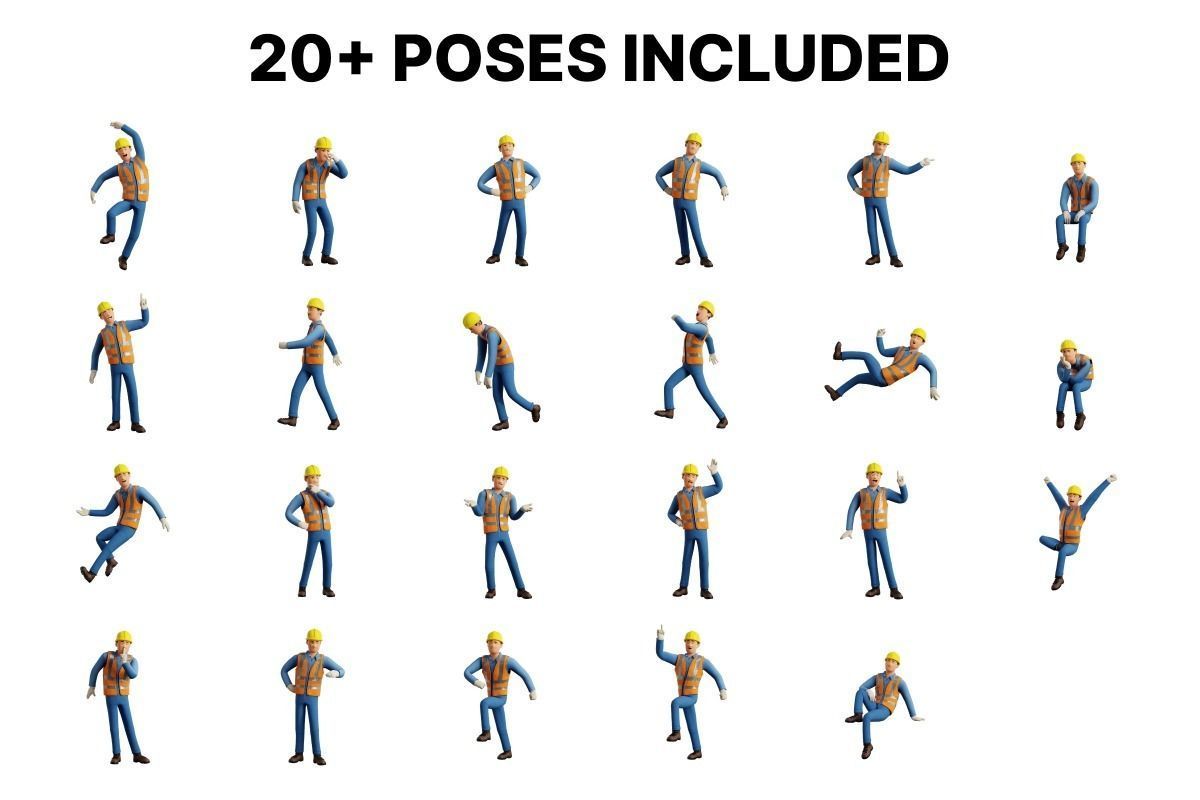 3D model Male Cartoon Worker Builder Character Illustration VR / AR ...