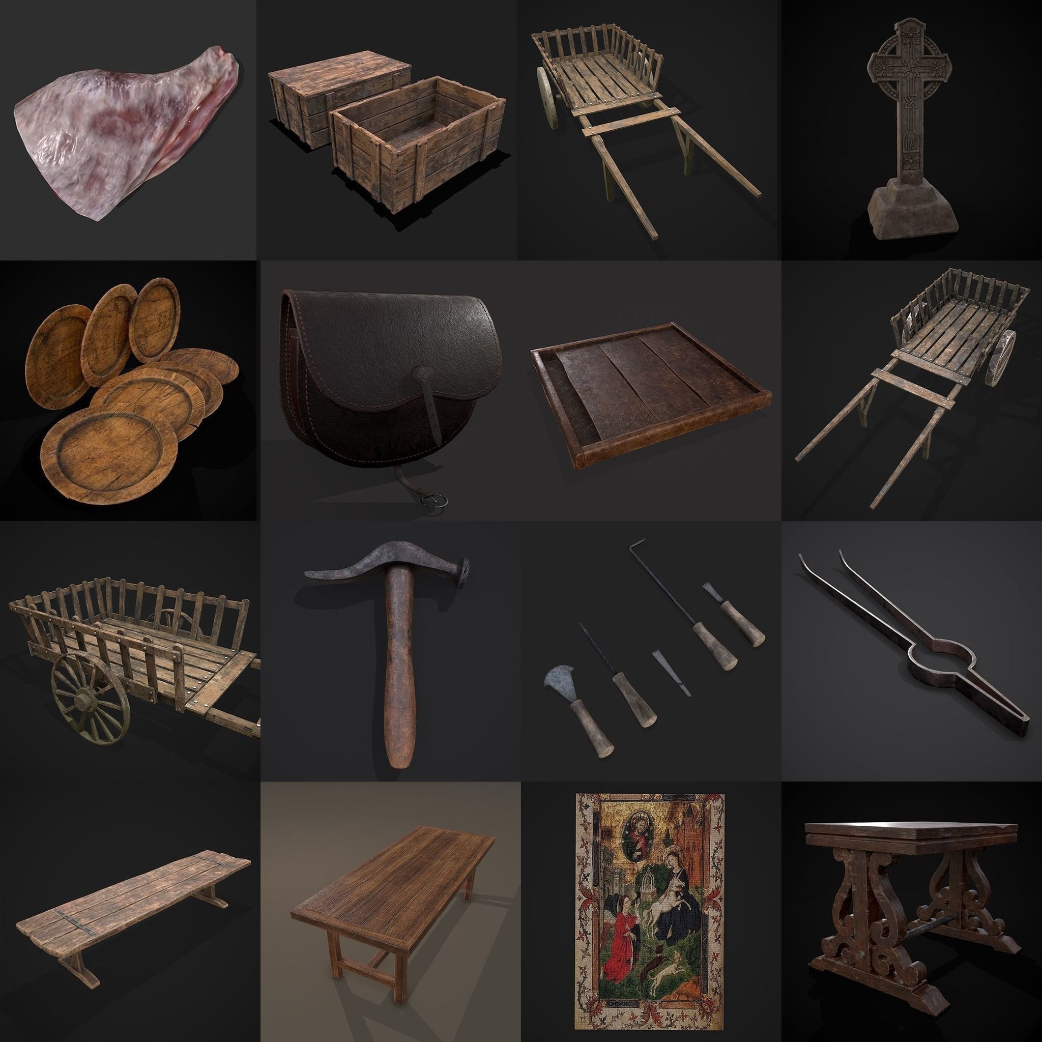 3D Model Collection 750 Medieval Props Pack VR / AR / low-poly | CGTrader