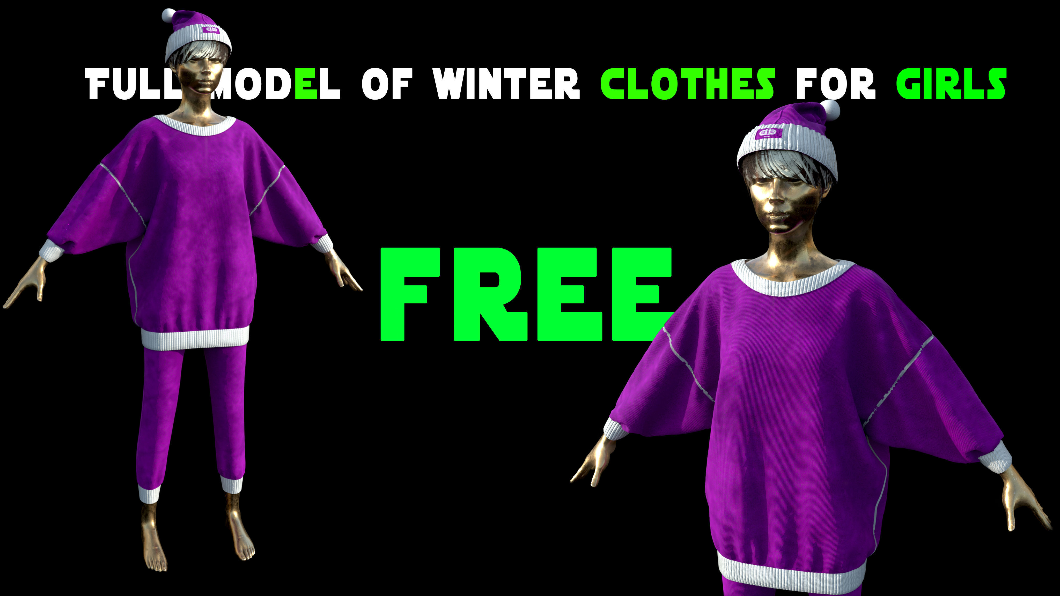 Winter clothes for girls free 3D model | CGTrader