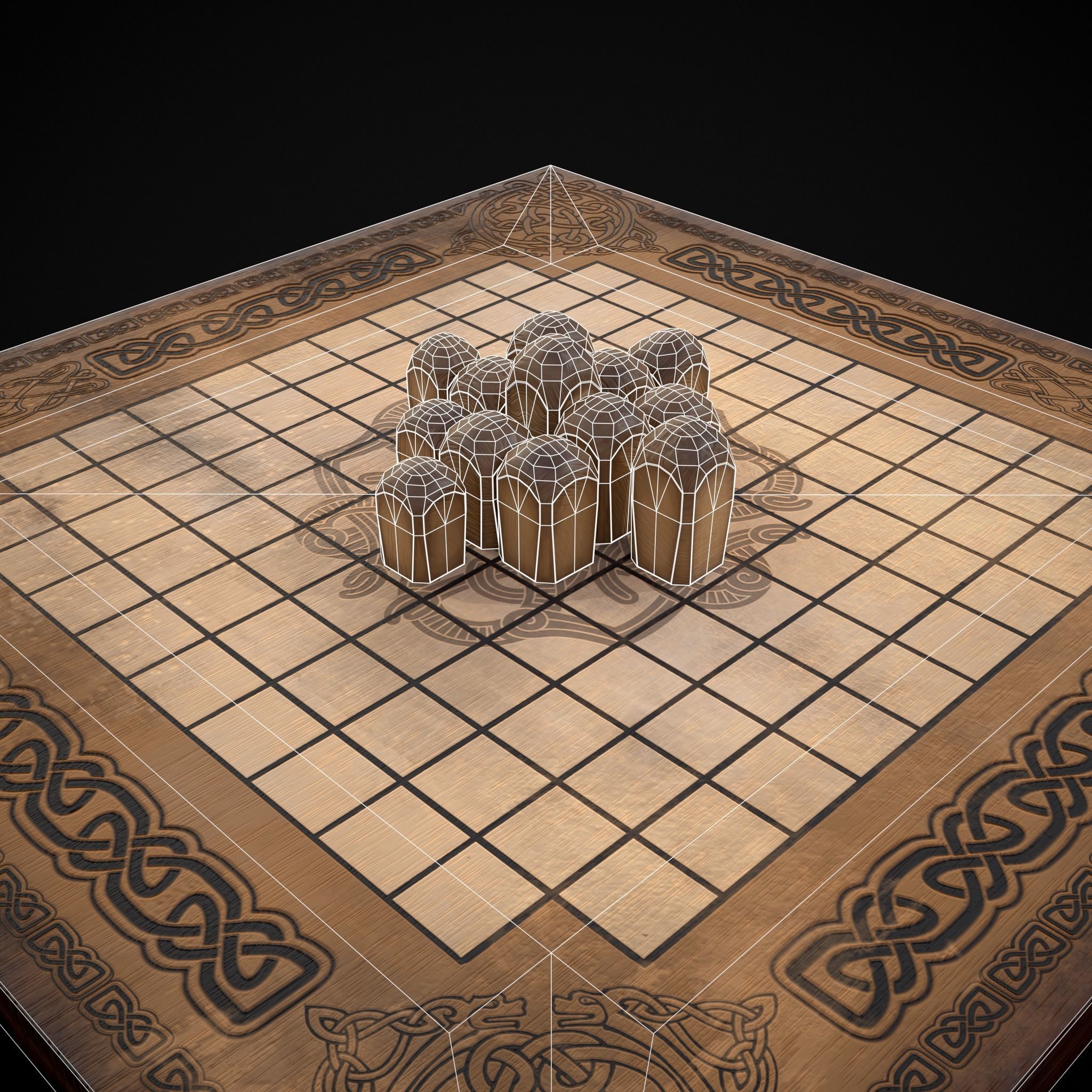 3D model Wooden Carved Hnefatafl Viking Chess Set VR / AR / low-poly ...