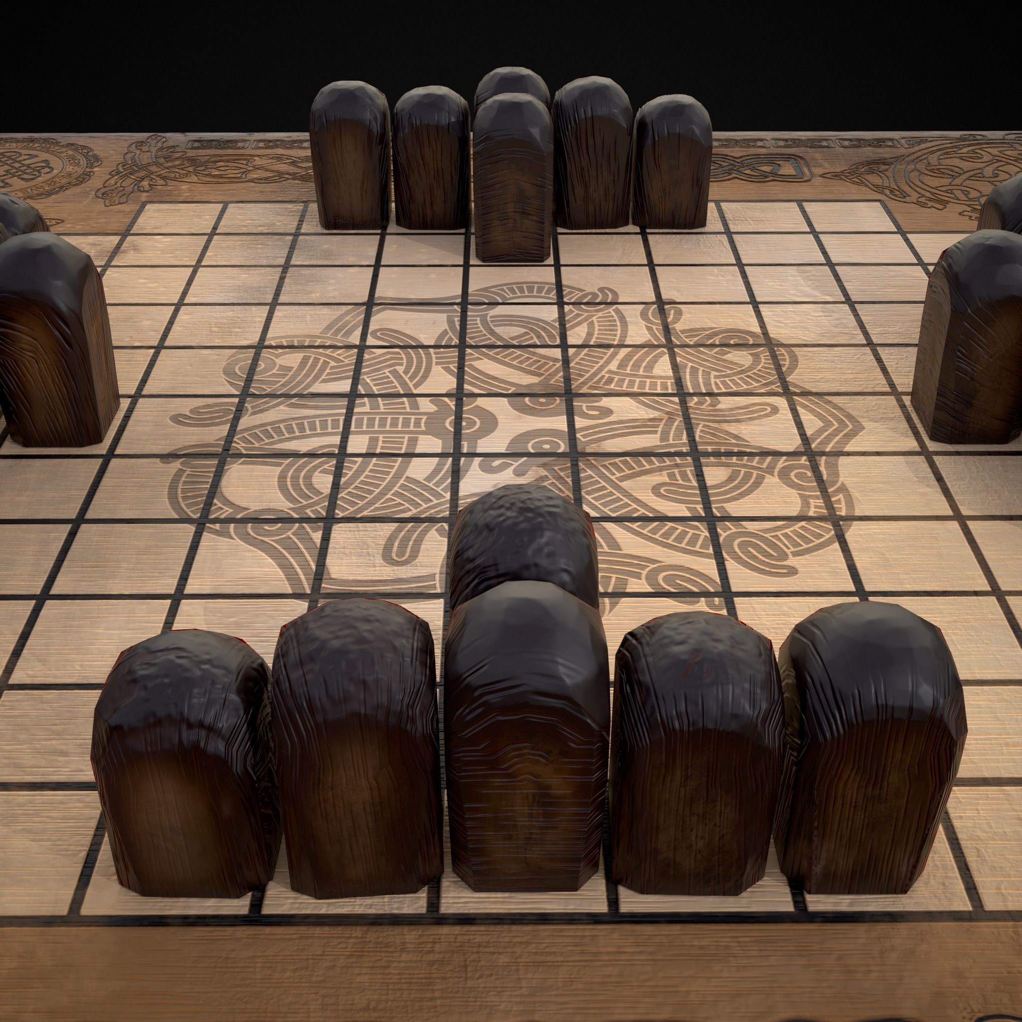3D model Wooden Carved Hnefatafl Viking Chess Set VR / AR / low-poly ...