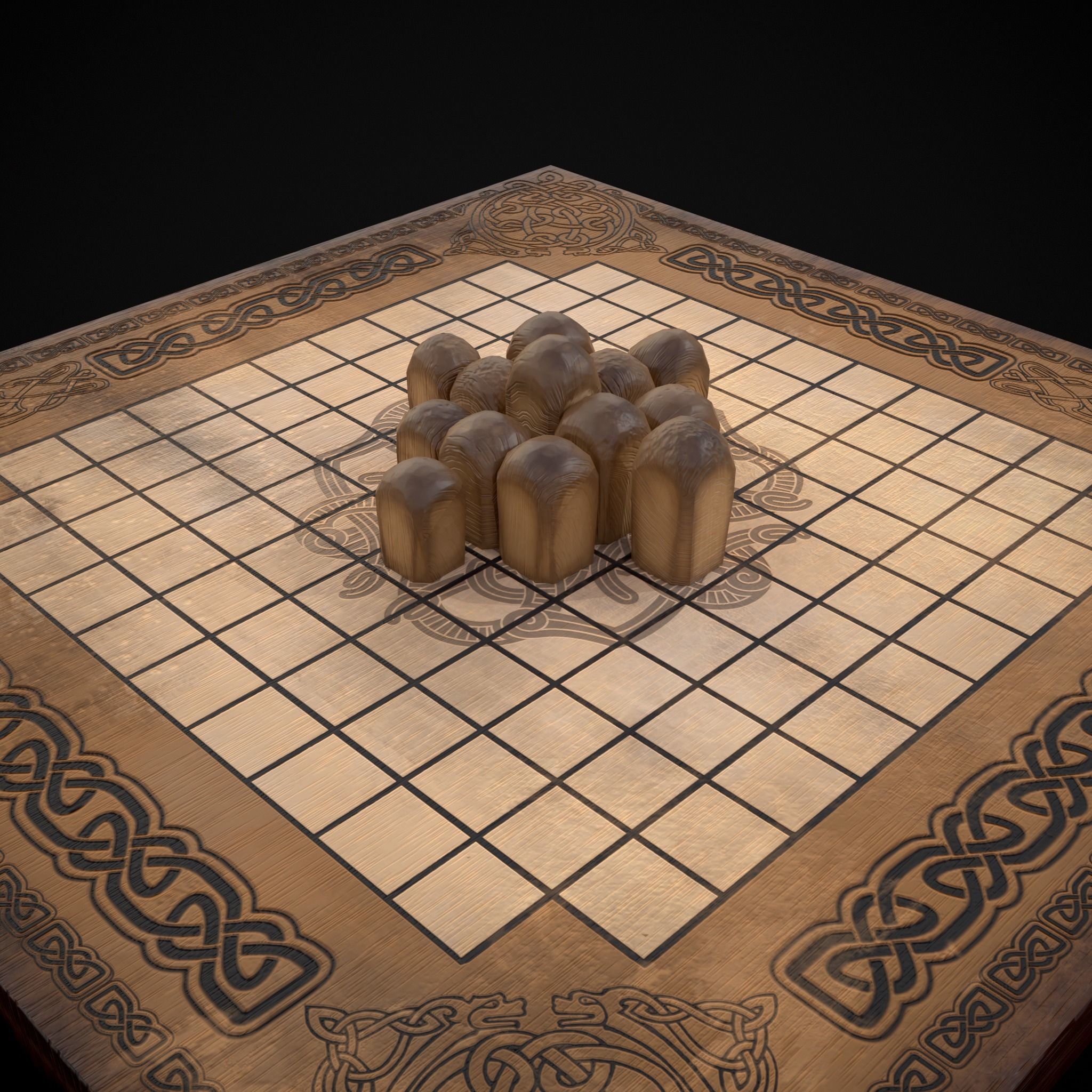 3D model Wooden Carved Hnefatafl Viking Chess Set VR / AR / low-poly ...