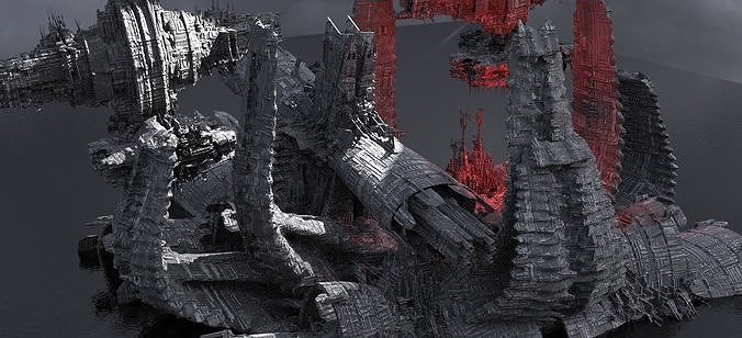 Sci-Fi Alien Spine City Kitbash 1 3D model | CGTrader