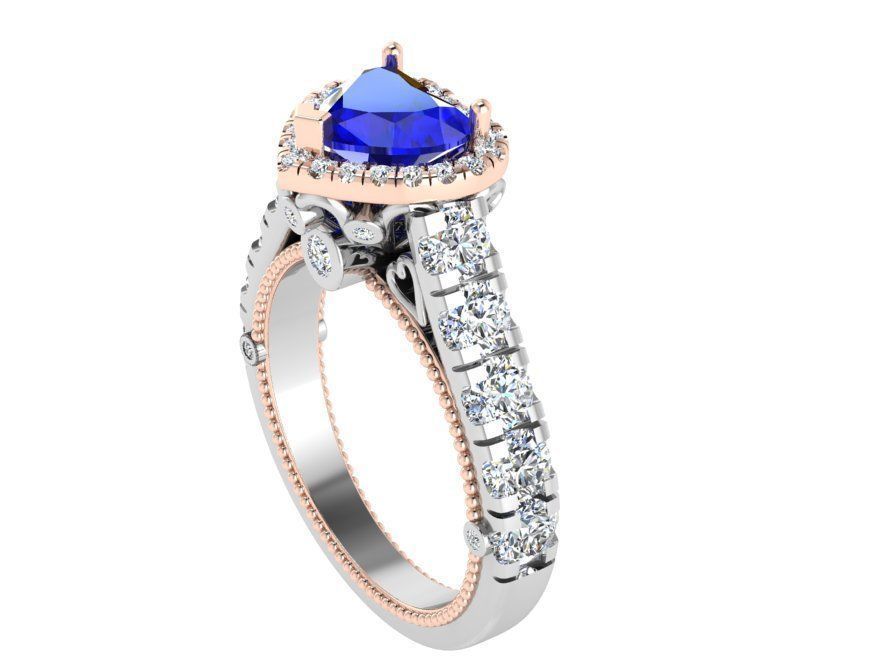 Blue heart luxurious diamond ring 3307 3D print model 3D model 3D ...