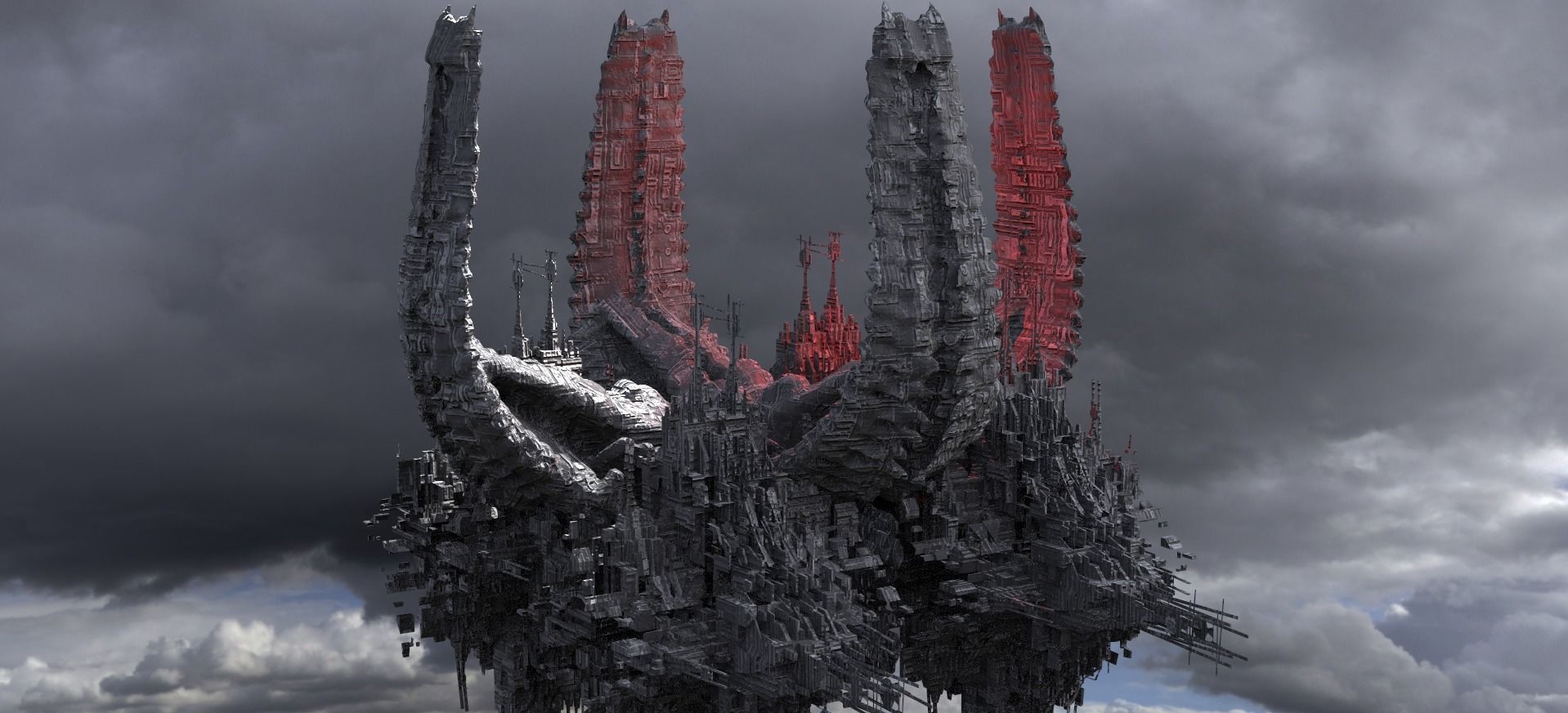 Sci-Fi Alien Spine City base 4 3D model | CGTrader