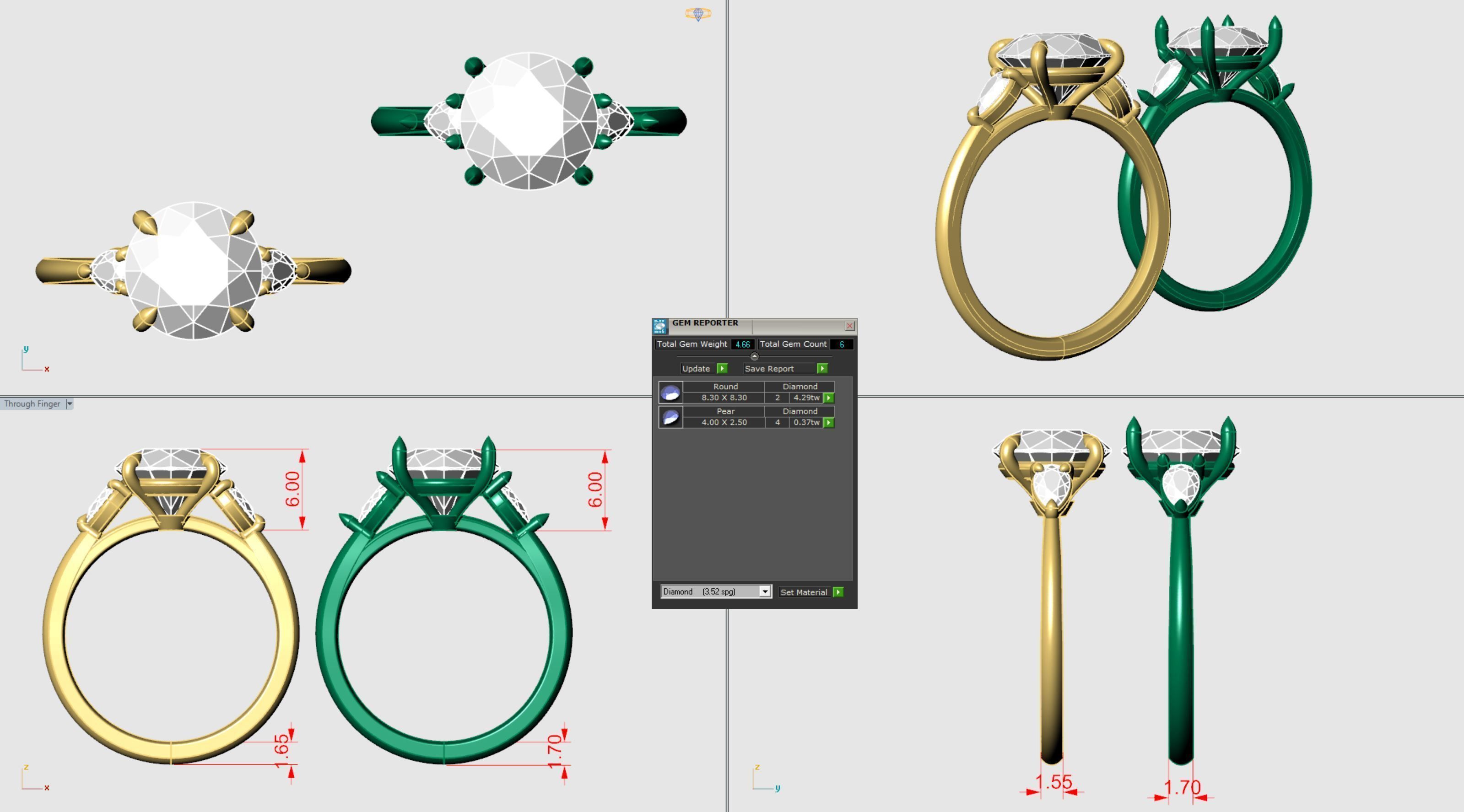 ROUND and Pear Three Stone sizes 4 - 8 3D model 3D printable | CGTrader