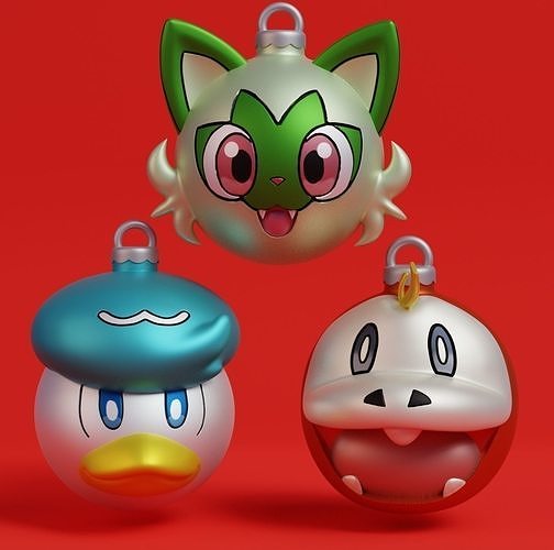Pokemon - Christmas Ornament Fuecoco Quaxly and Sprigatito 3D model 3D ...