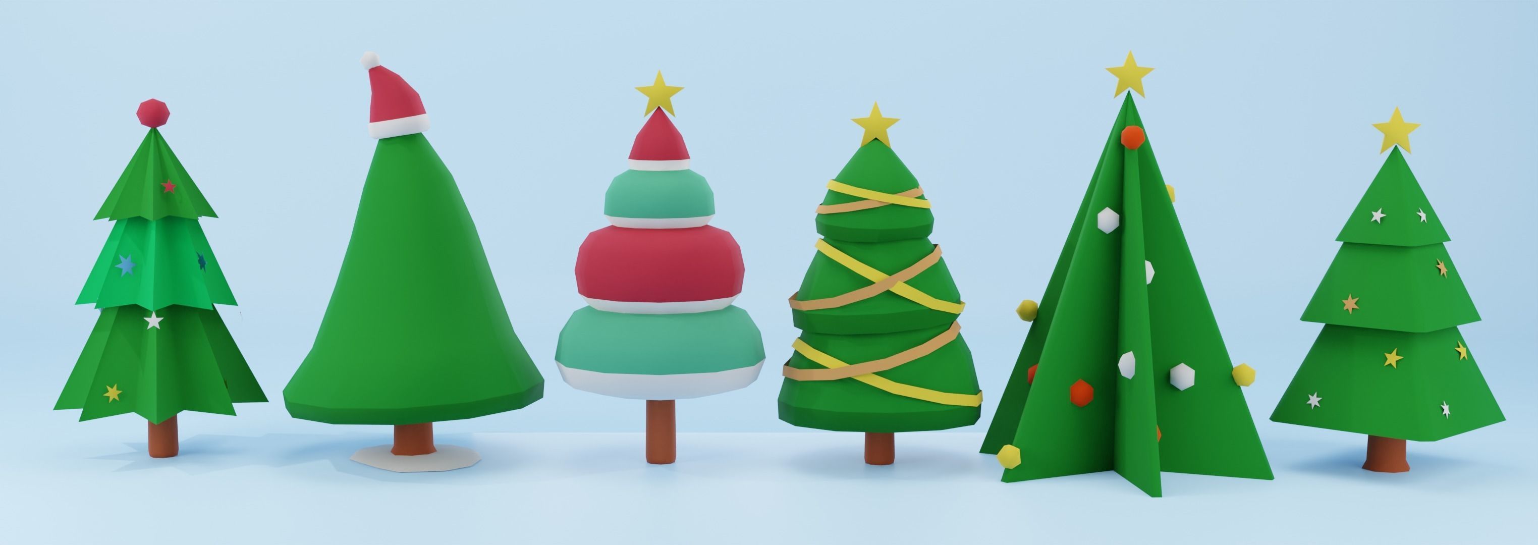 3D model Set of low poly Christmas Tree set B Low-poly 3D model VR / AR ...