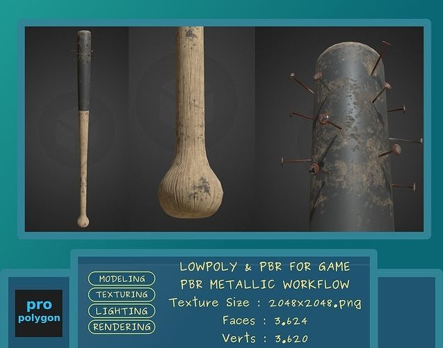 3D model Spiked Baseball Bat Lowpoly Pbr Gameready VR / AR / low-poly ...