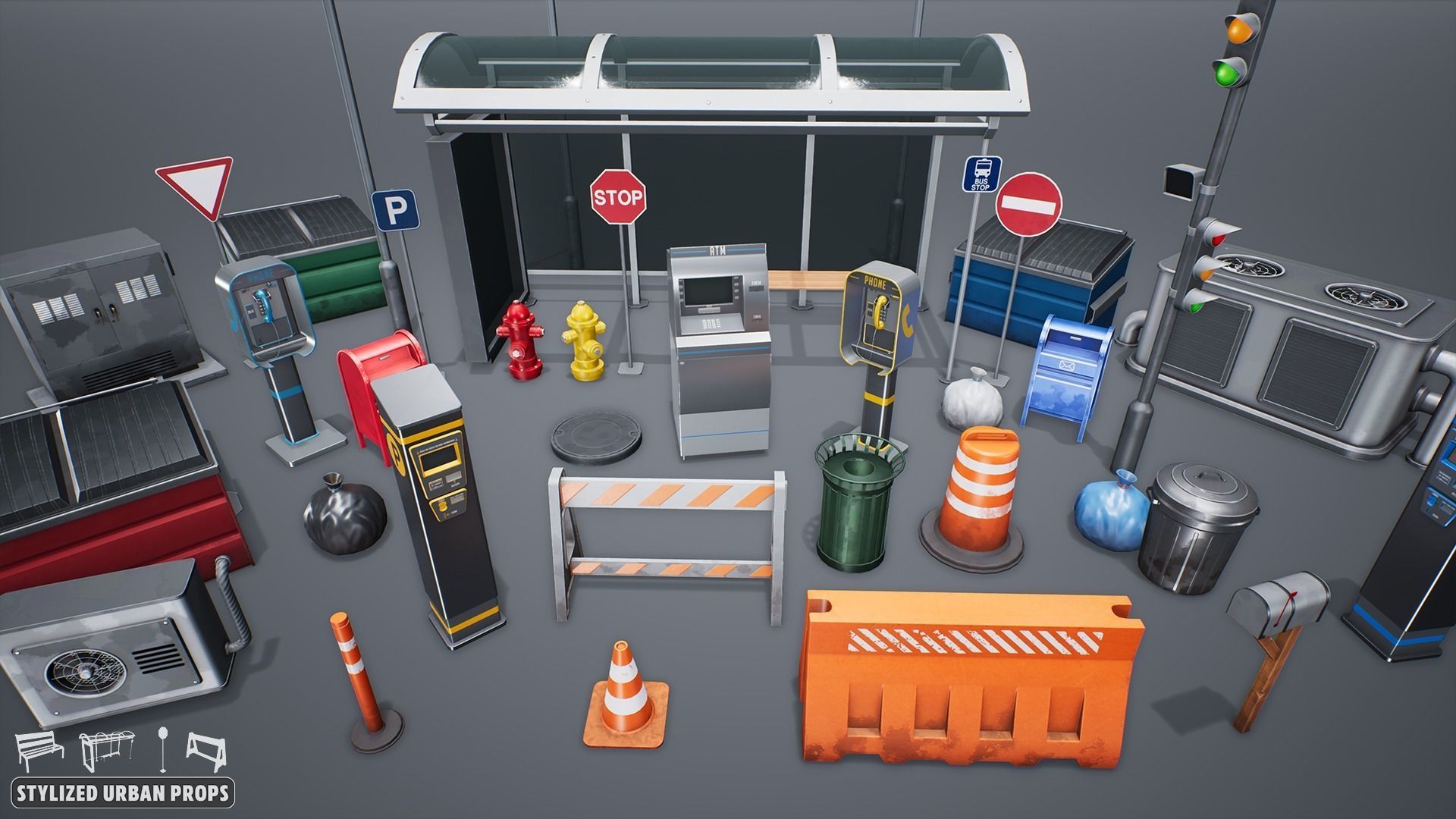 3D model Stylized Urban Props VR / AR / low-poly | CGTrader
