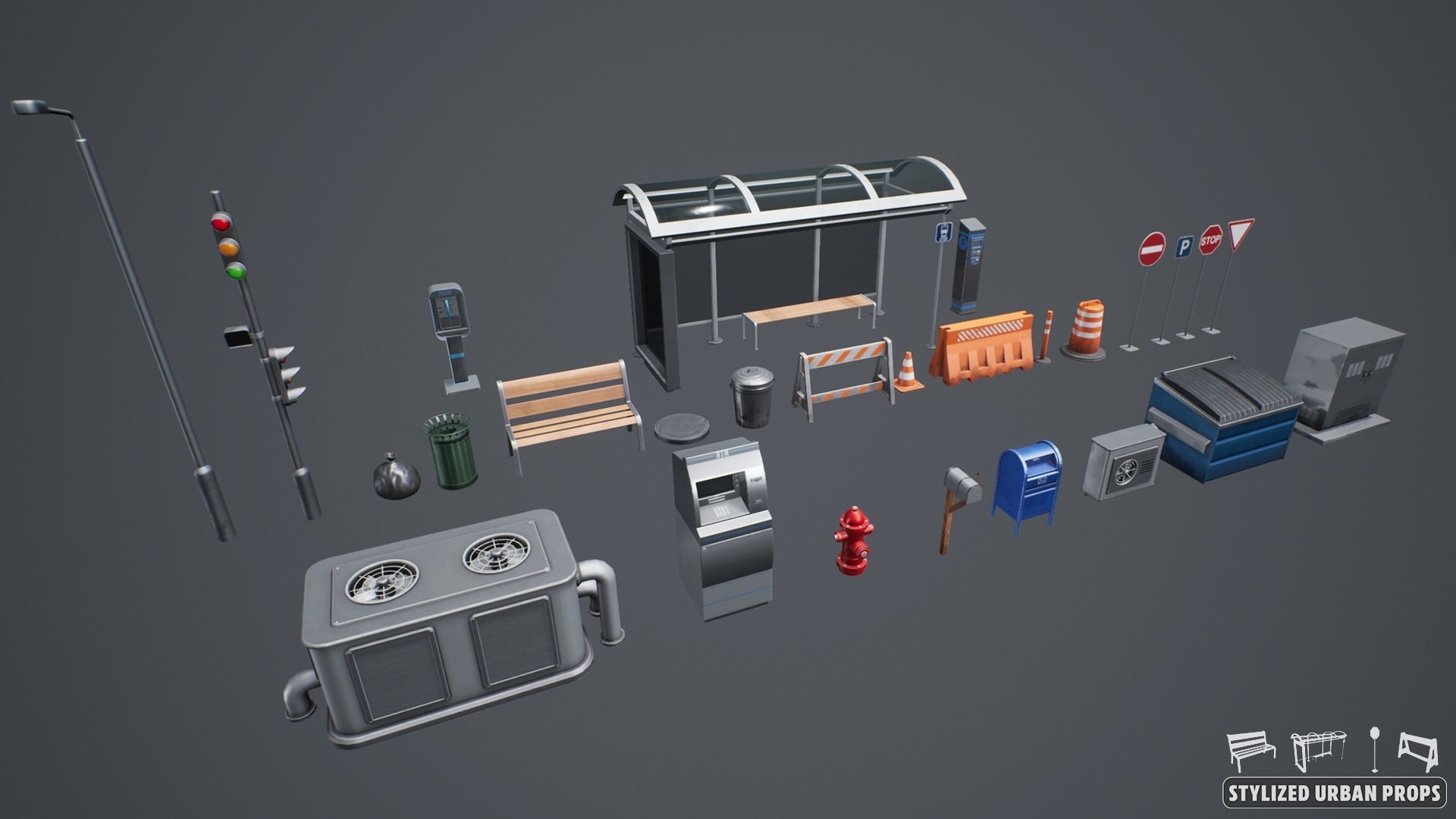 3D model Stylized Urban Props VR / AR / low-poly | CGTrader