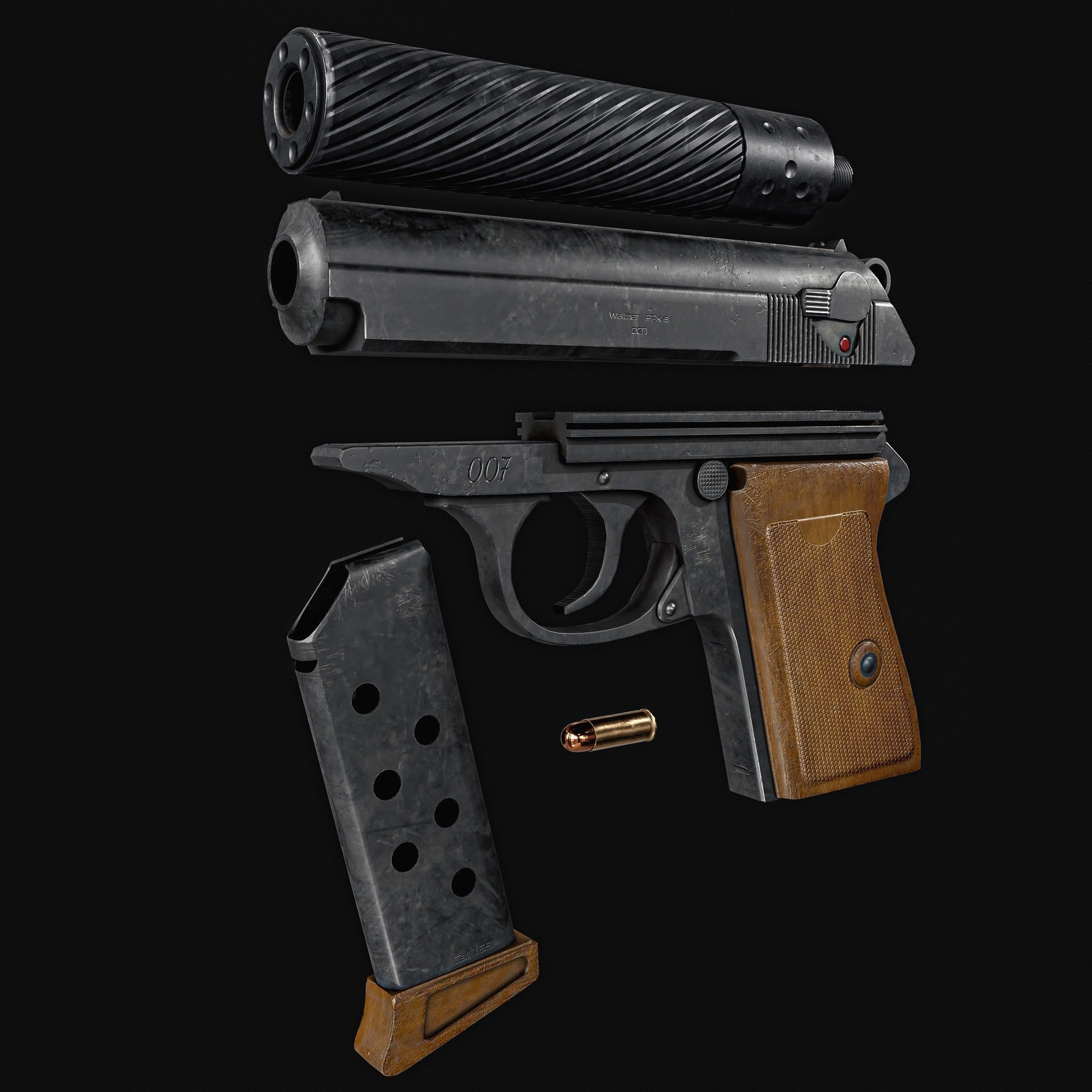 3D model James Bond Walther PPK with Silencer VR / AR / low-poly | CGTrader