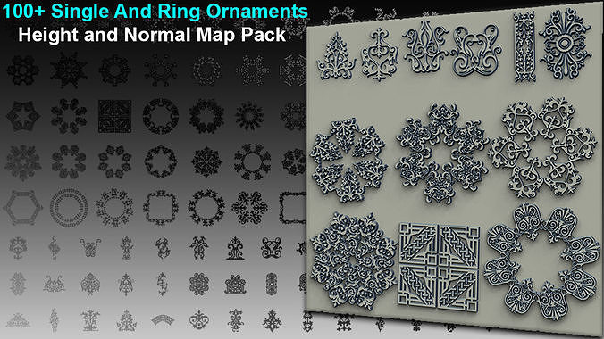 3D model 110 Single and Ring Ornament Height Map Pack VR / AR / low ...