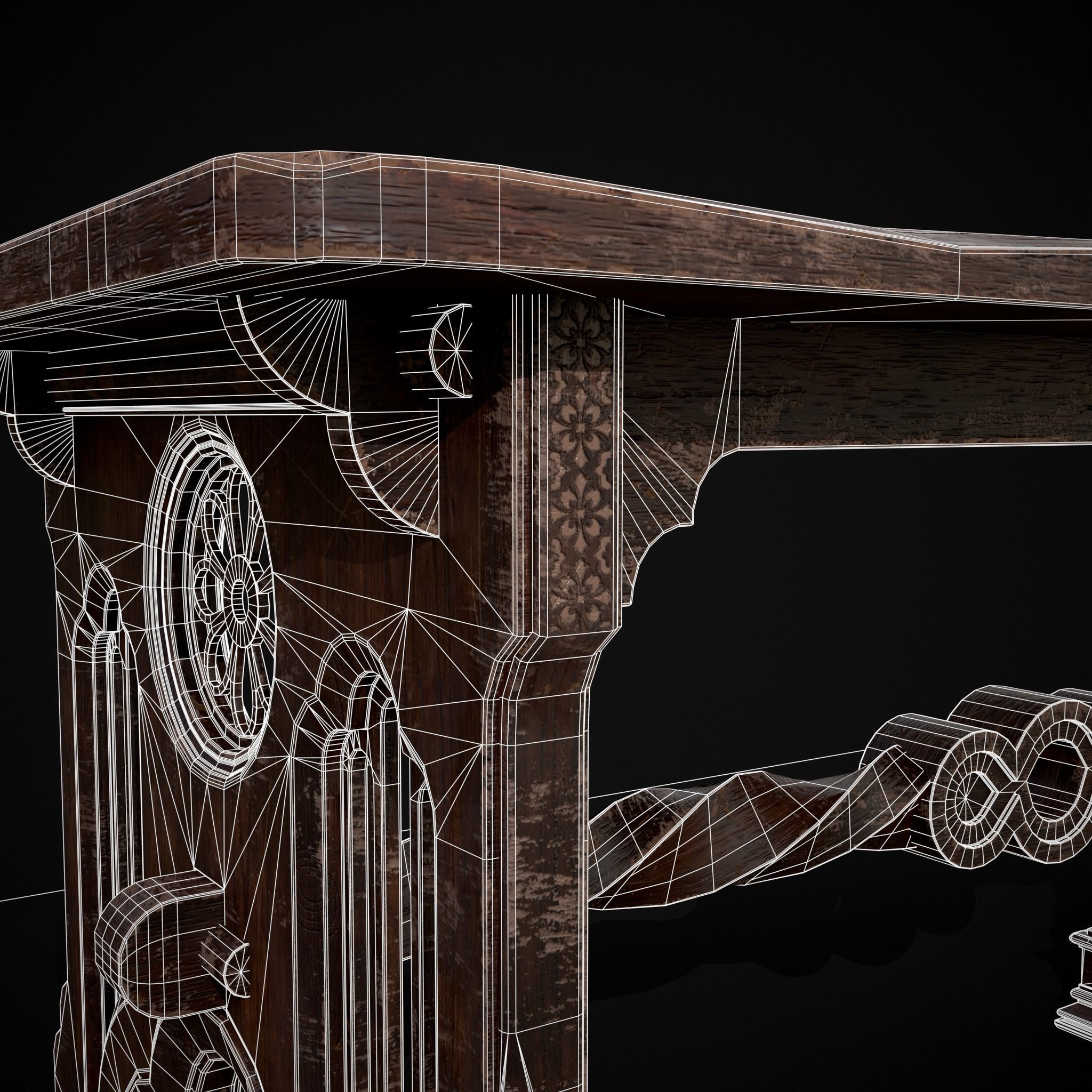 3D model Antique Mahogany Gothic Writing Desk VR / AR / low-poly | CGTrader