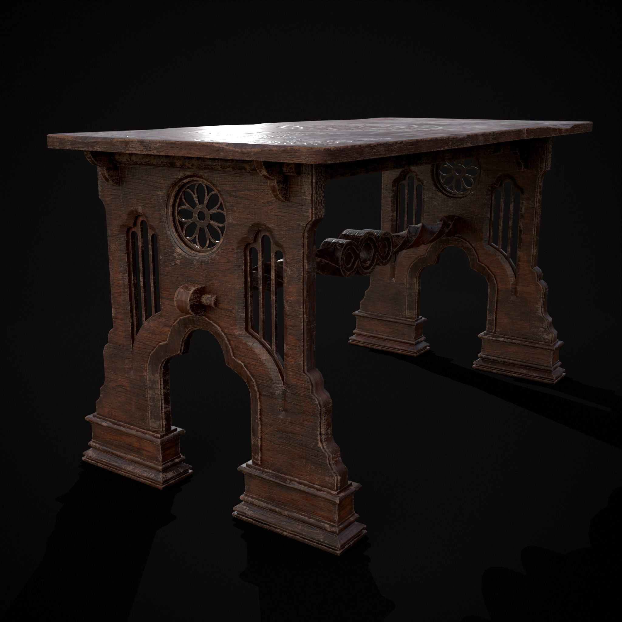 3D model Antique Mahogany Gothic Writing Desk VR / AR / low-poly | CGTrader