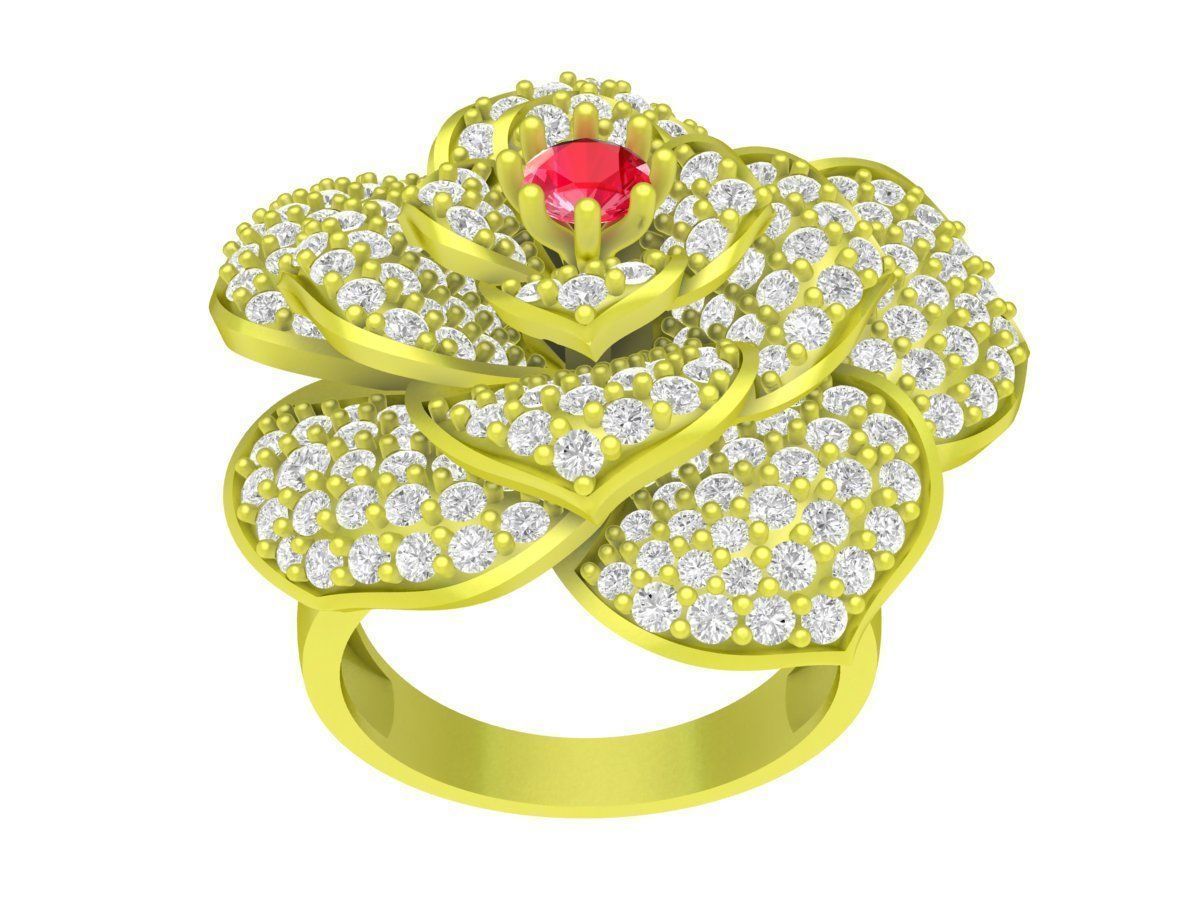 Asian Diamond Flower Ring 4243 3D model 3D printable | CGTrader