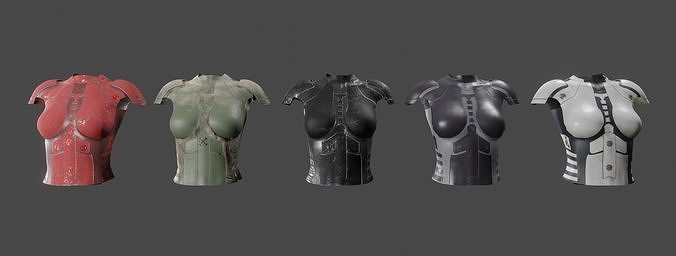 3D model Simple sci-fi female armor pack 5 low poly game ready models ...