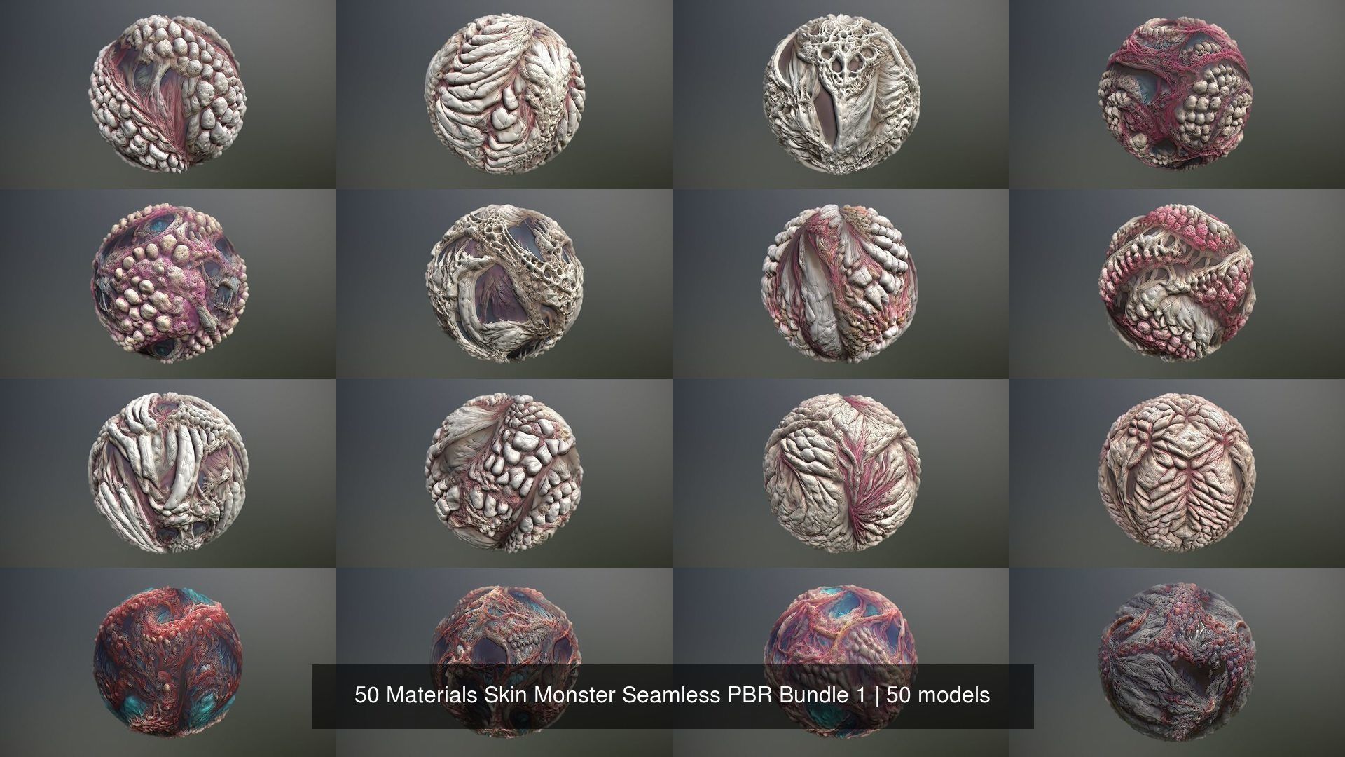 50 Materials Skin Monster Seamless PBR Bundle 1 3D Model Collection ...