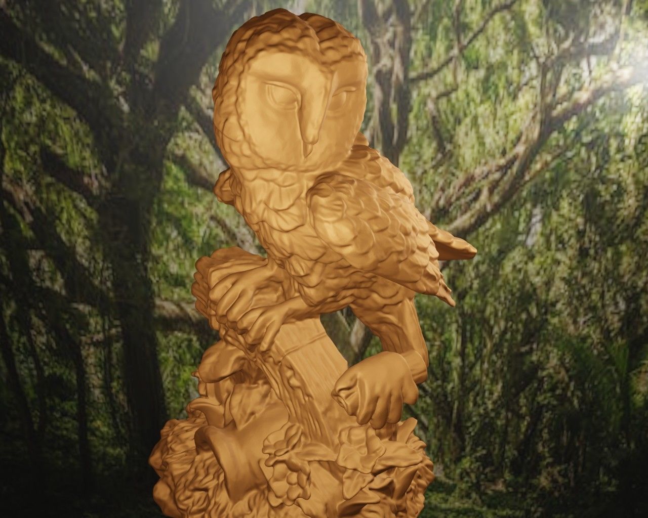 Hibou owl statue in woods 3D model 3D printable | CGTrader