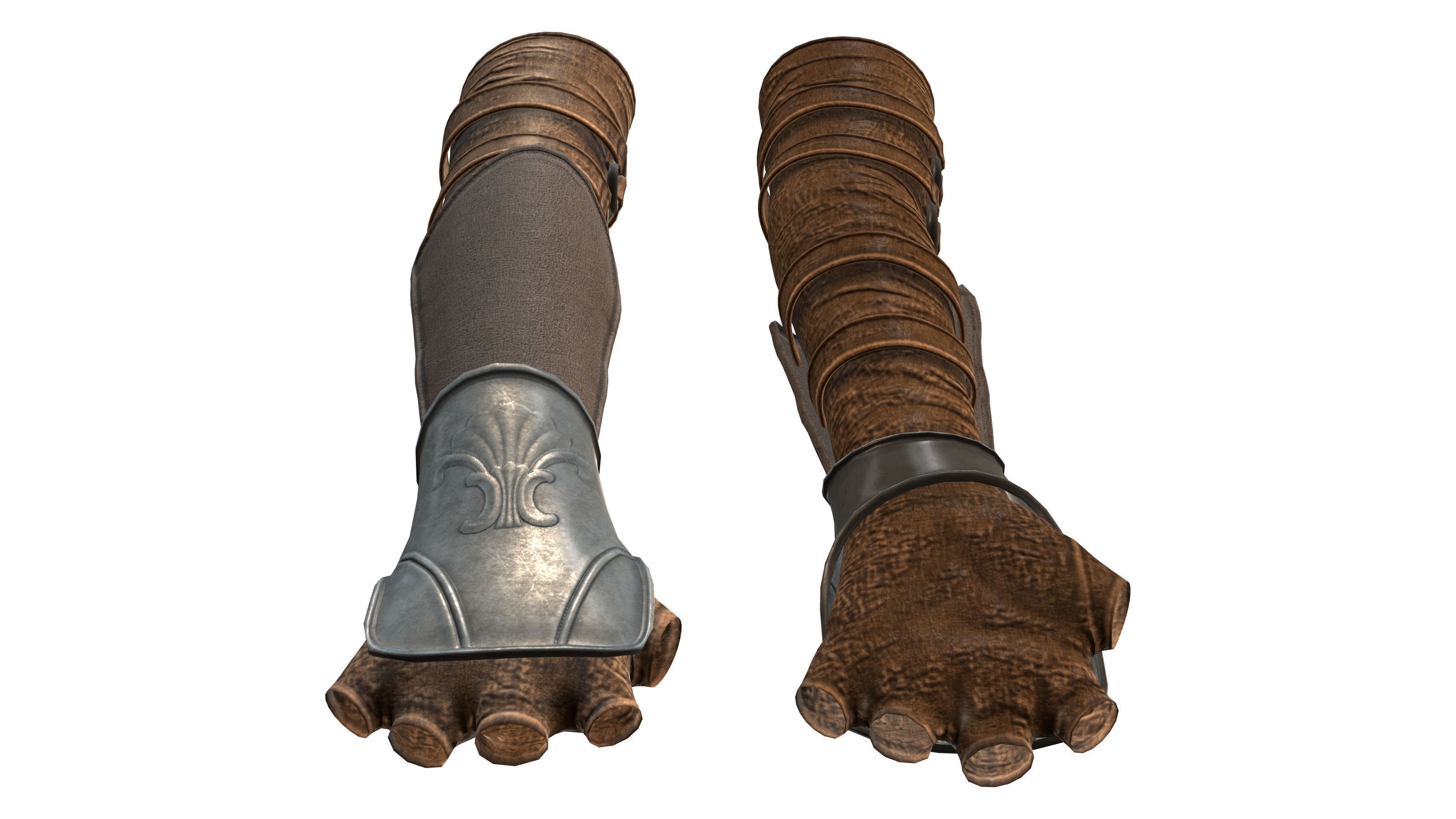 3D model Fingerless Warrior Gloves With Arm Shield VR / AR / low-poly ...