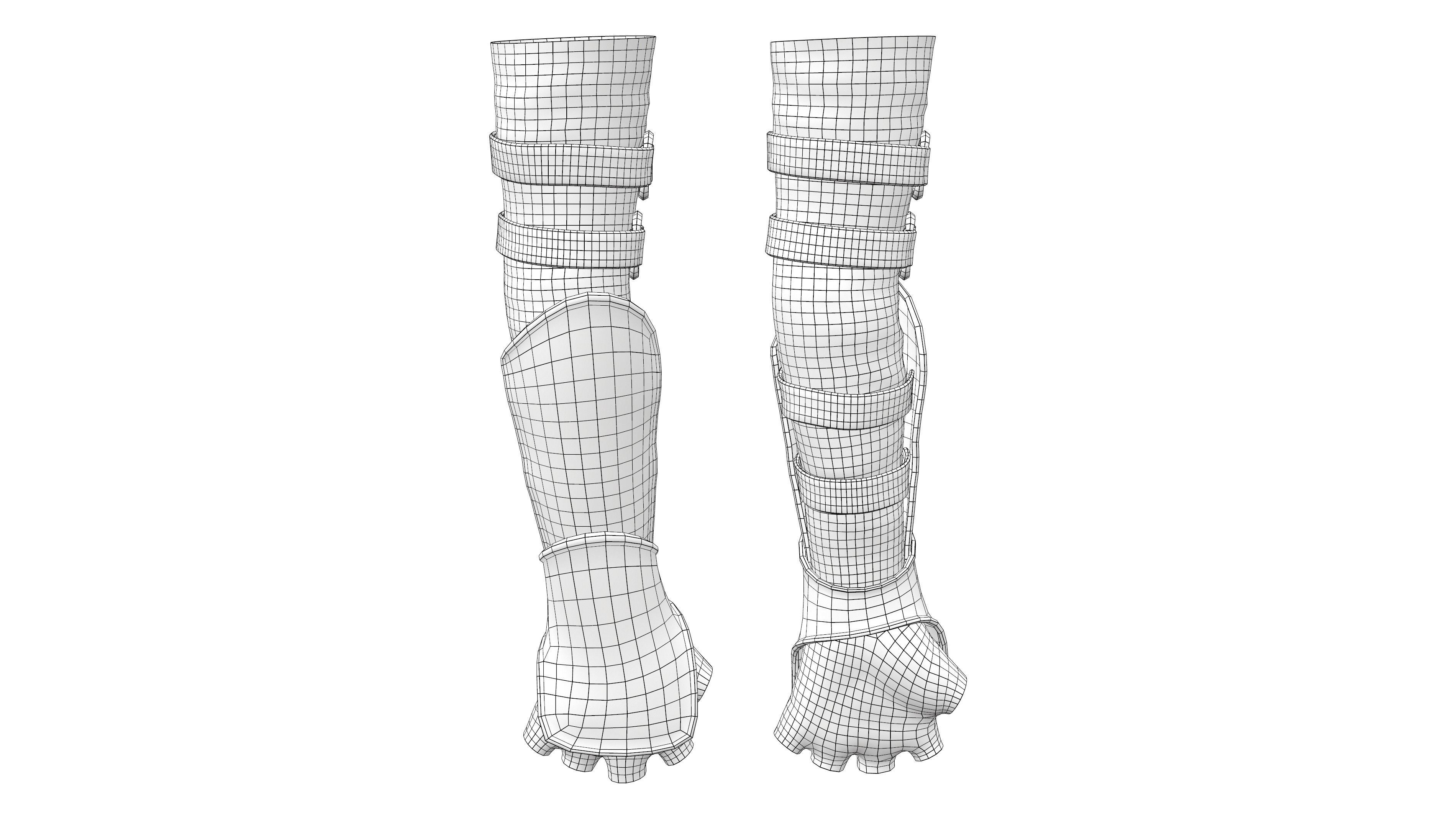 3D model Fingerless Warrior Gloves With Arm Shield VR / AR / low-poly ...