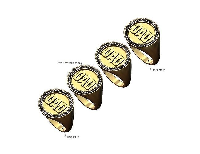 DAD diamond statement signet ring US sizes 7to10 3D model 3D printable ...