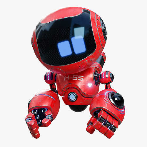 Cute Robot H-55 Red 3D model rigged | CGTrader
