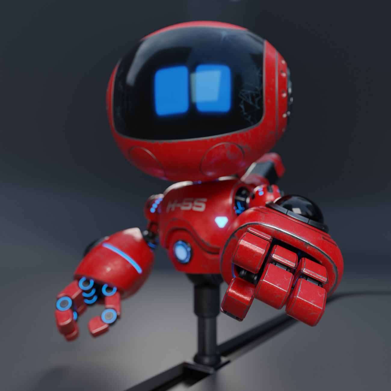 Cute Robot H-55 Red 3D model rigged | CGTrader