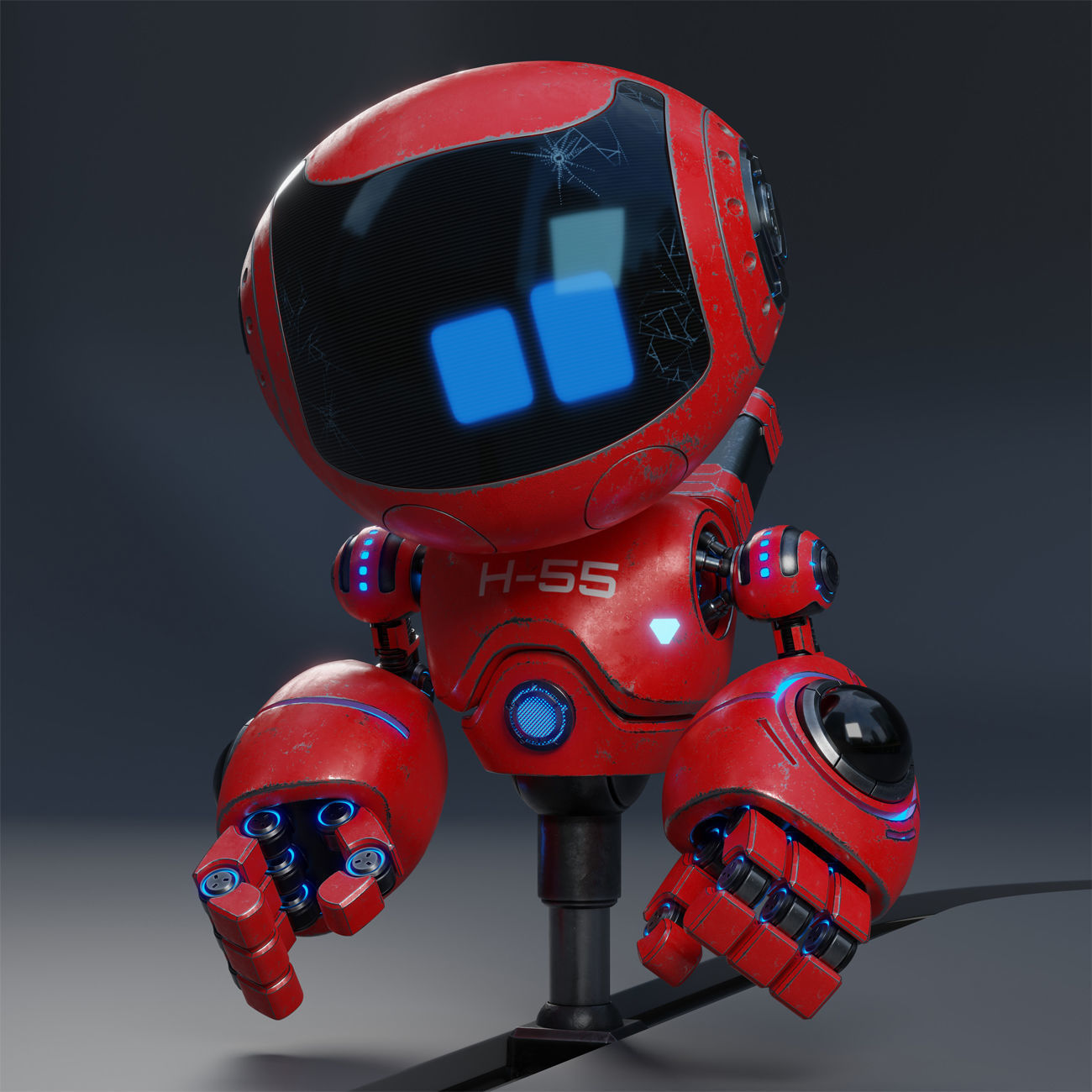 Cute Robot H-55 Red 3D model rigged | CGTrader