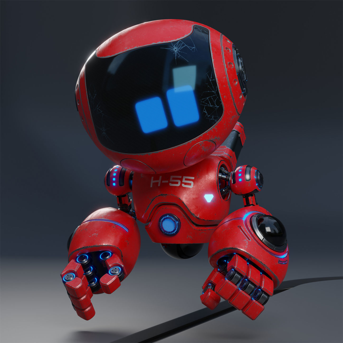 Cute Robot H-55 Red 3D model rigged | CGTrader