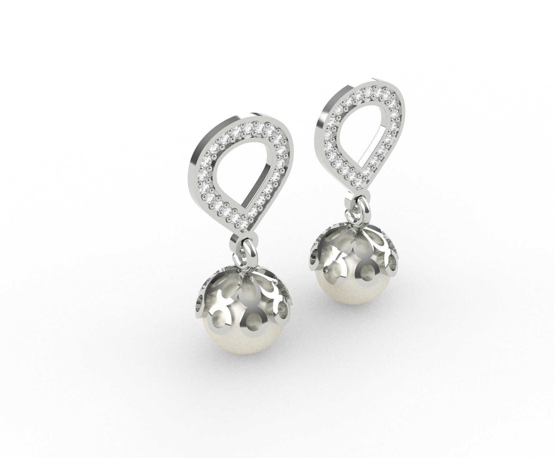 Earring Infinity Pearl and Diamonds 3D model 3D printable | CGTrader