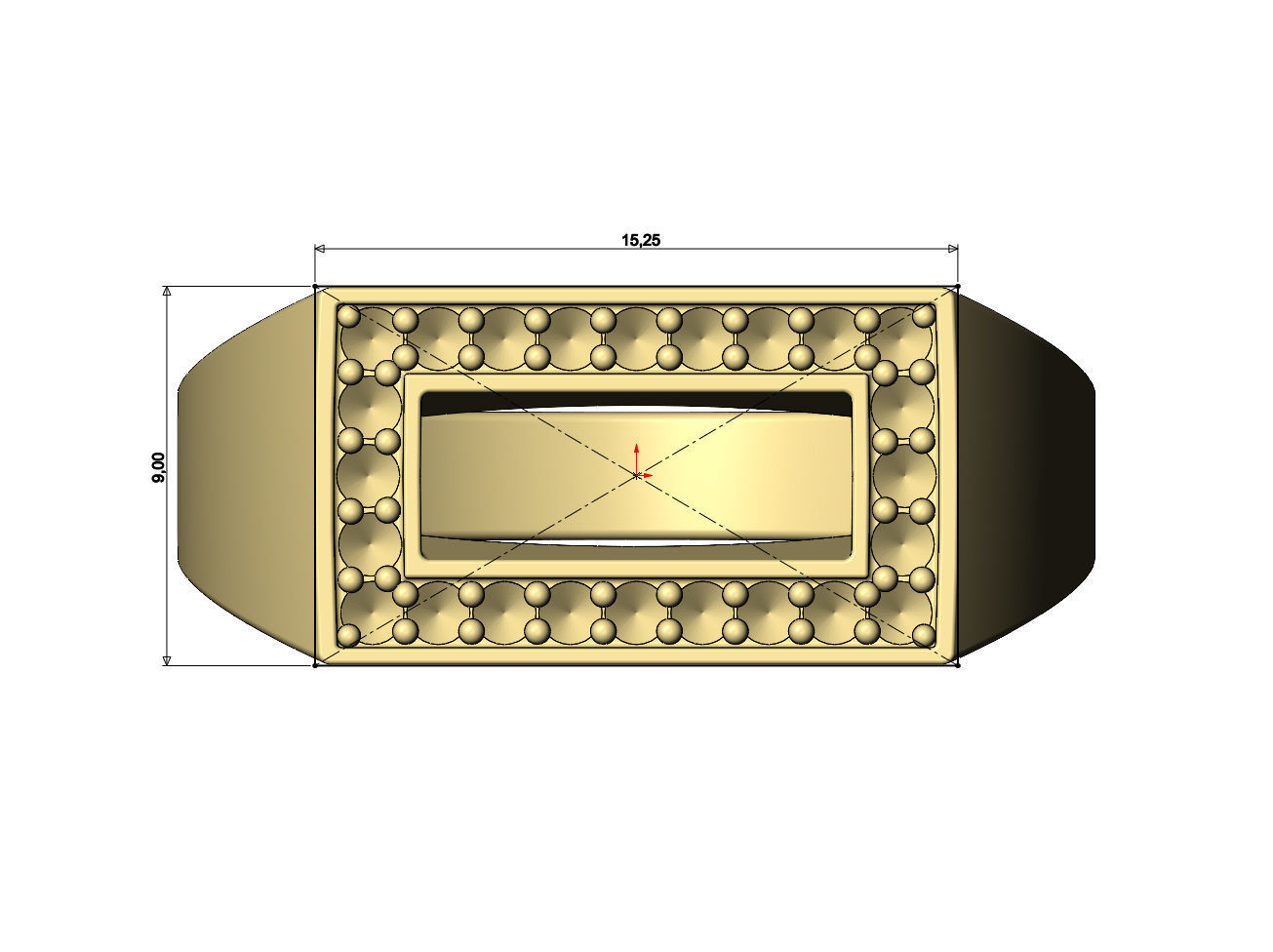 Diamond open rectangular top ring US sizes 6to9 3D model 3D printable ...