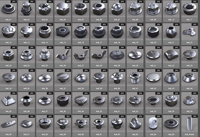Screws and nuts Hardware mechanical parts 3D model | CGTrader
