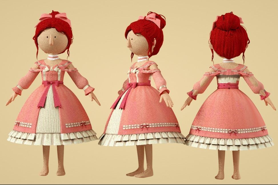 Cartoon pink little princess little girl C4D model 3D model | CGTrader