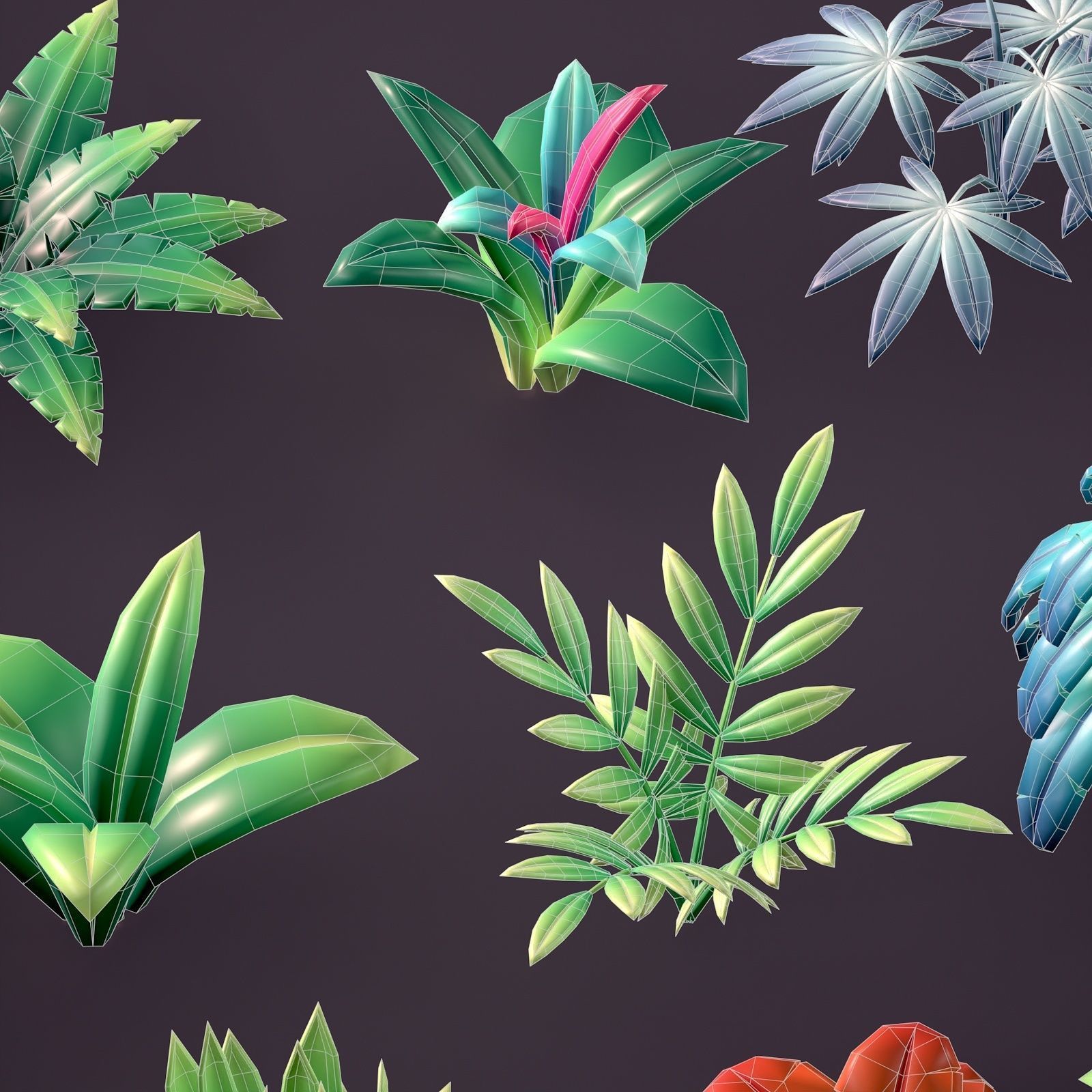 3D model Stylized lowpoly plants set VR / AR / low-poly | CGTrader