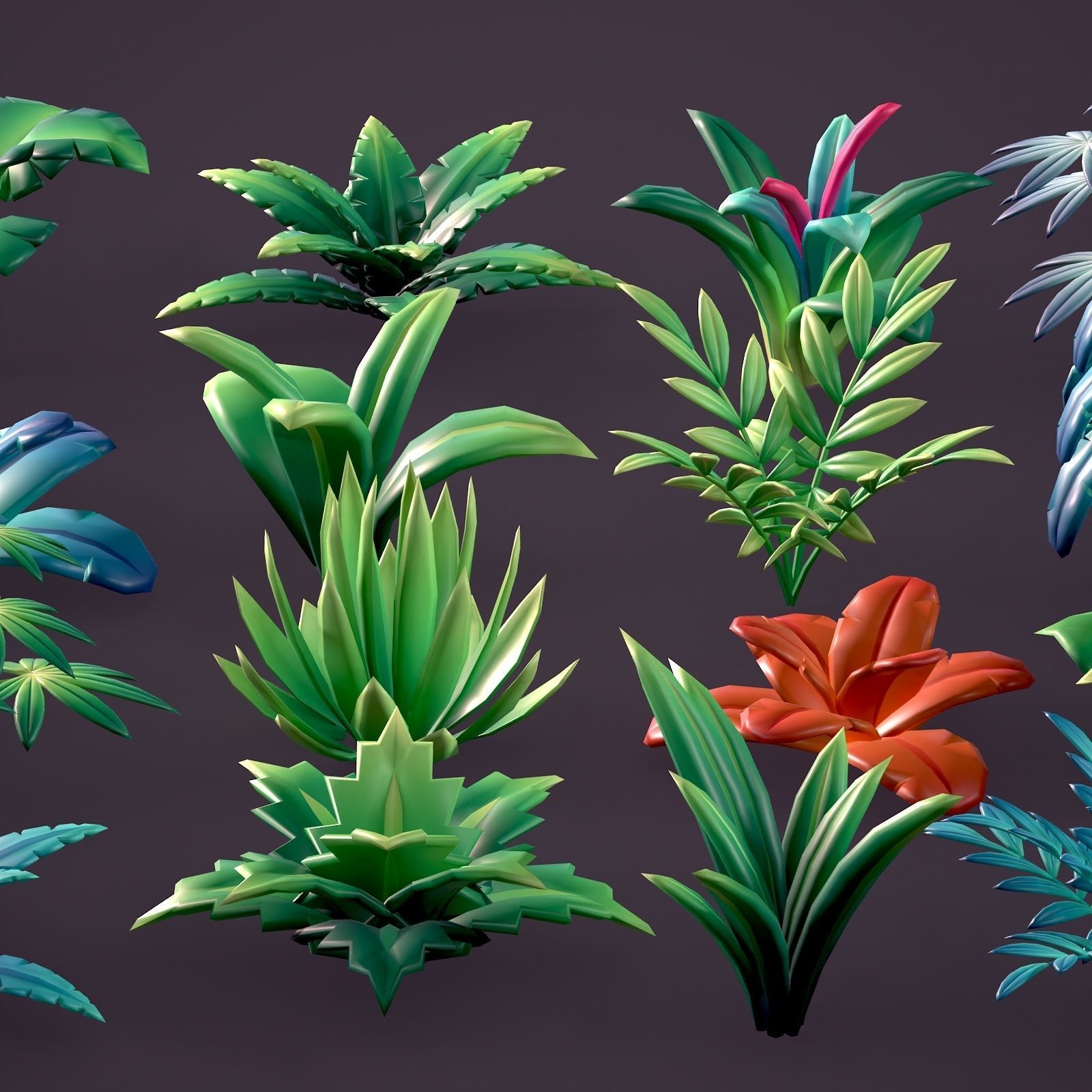 3D model Stylized lowpoly plants set VR / AR / low-poly | CGTrader